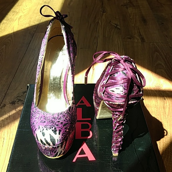 Alba | Shoes | Sexy Purple Animal Print Lace Heel | Poshmark